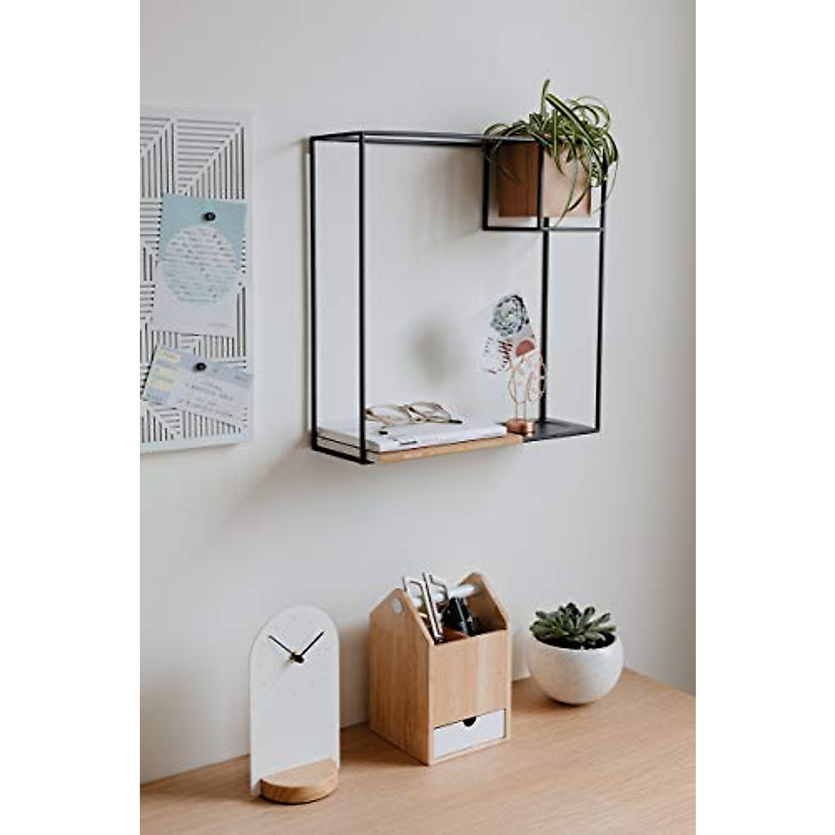 Umbra Cubist Floating Shelf with Built-In Succulent Planter – Modern Wall Décor and Geometric Display Shelf for Books, Candles, Mementos, Photos, Indoor Plants and More! | Large, Black