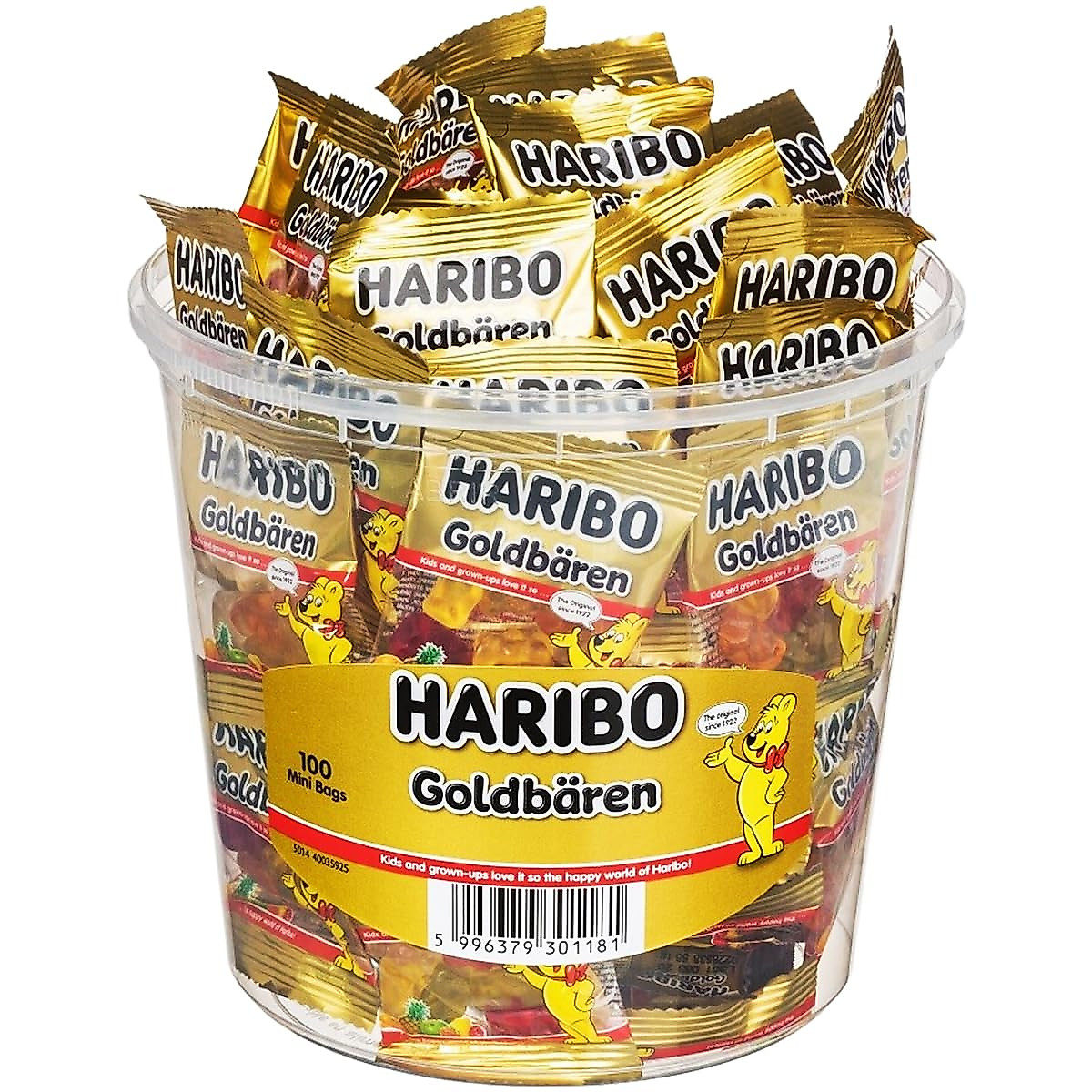 Easter Candy Haribo Gold Bears Gummi Candy - Haribo Gummy Bears Individually Wrapped for Holidays Stocking, Pineapple, Strawberry, Lemon, Orange, and Raspberry Flavors, 100 Mini Bags