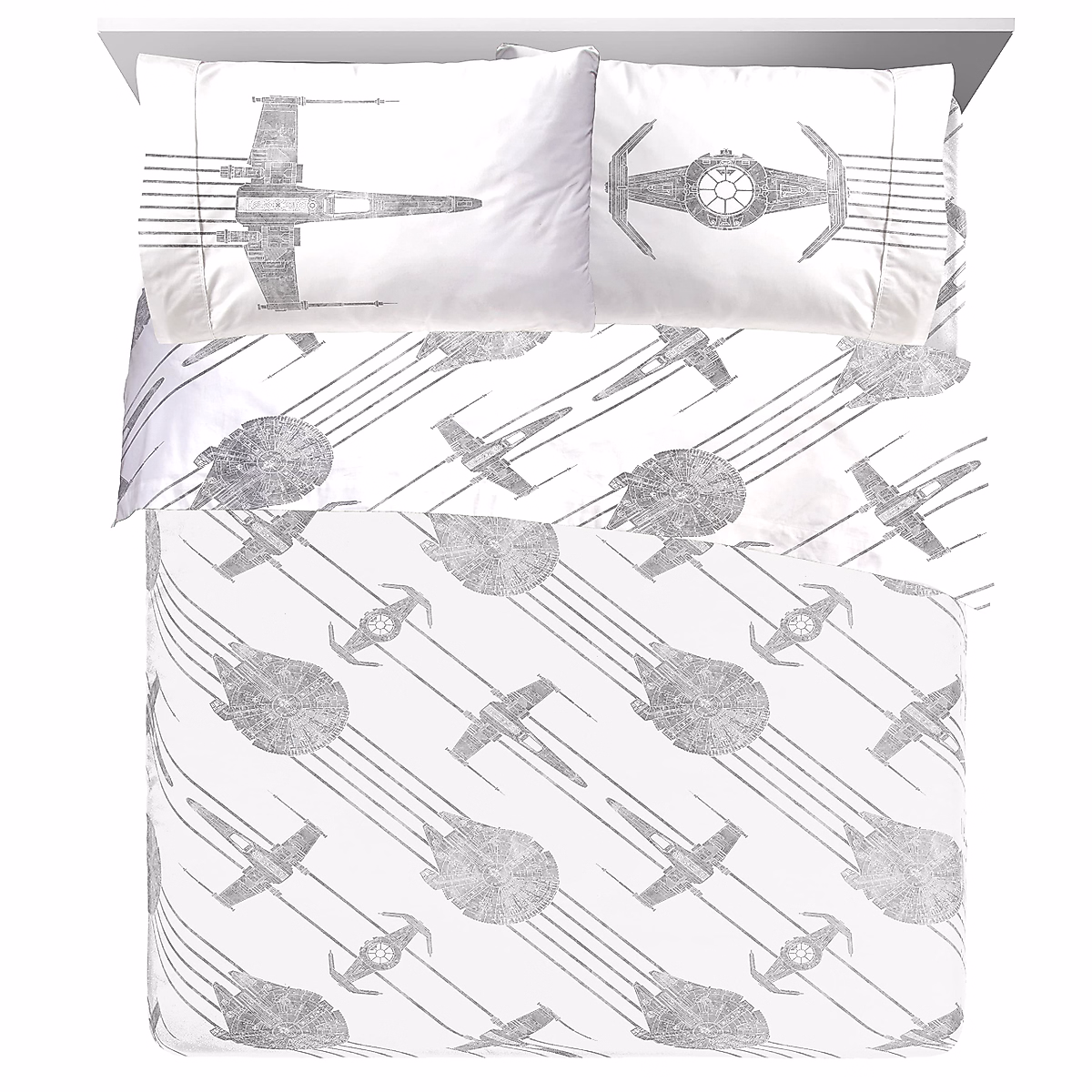 Jay Franco Star Wars Falcon Schematics Queen Size Sheet Set - 4 Piece Set Super Soft and Cozy Kid’s Bedding - Fade Resistant Microfiber Sheets
