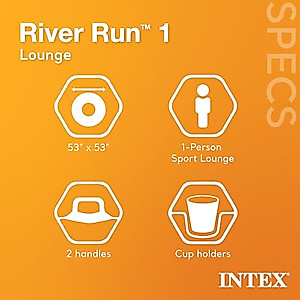 Intex River Run II Inflatable Double Rider Inntertube with Built-in Cooler and Cupholders with River Run I Single Floating Water Rafts (2 Pack)