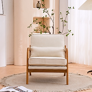 Bonnlo Fine Beige Accent Chairs Set of 2, Upholstered Mid Century Modern Lounge Fabric Chairs Reading Chairs Side Sitting Chair Solid Wood Farmhouse Armchairs for Living Room, Bedroom, Guest Room