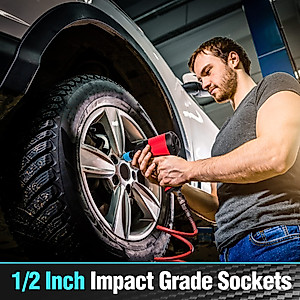 DURATECH 1/2 Wheel Protector Impact Socket Set, Lug Nut Sockets With Non-Marring Protective Sleeve, 15 17 19 21 22 mm Metric Sockets, CR-MO Alloy, Color-Coded, Great Gifts