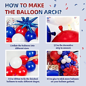 Red White and Blue Balloons Garland Arch Kit, 5 10 12 18 inch Red White Blue Confetti Latex Balloons for 4th of July Graduation Baseball Birthday Party Decorations