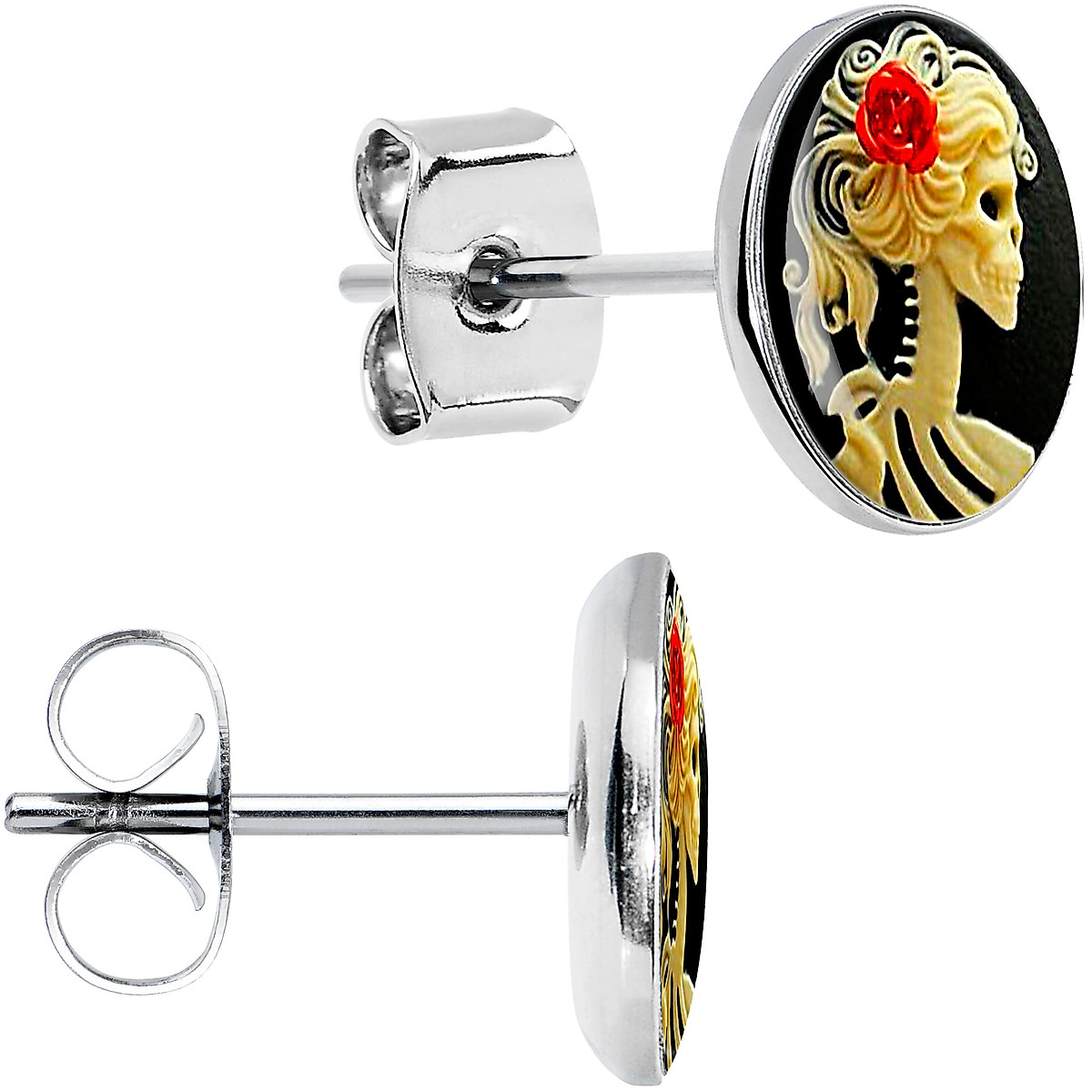 Body Candy Stainless Steel Red Rose Skeleton Stud Earrings