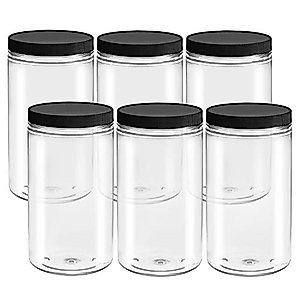 DilaBee 32 Oz Plastic Jars with Lids and Labels - 6 Pack Clear Storage Containers with Airtight Lids for Food, Kitchen Pantry, Home Organization and More