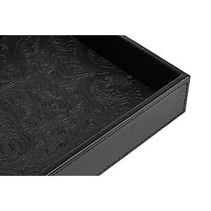 Gurfuy Rectangular Faux Leather Small Serving Tray 10" x 8" Modern Elegant Decorative Tray for Coffee Table Jewelry Perfume Organizer Living Dining Room Coffee Table Bathroom Office (Black)