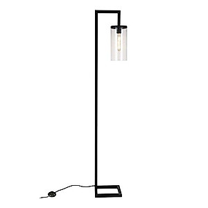Henn&Hart 67.75" Tall Floor Lamp with Glass Shade in Blackened Bronze/Seeded, Floor Lamp for Home Office, Bedroom, Living Room