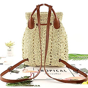Lightweight Straw Crochet Backpack Hollow Out Drawstring Shoulders Bag for Women