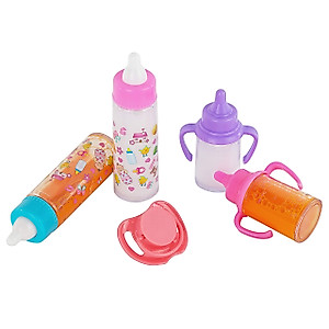 fash n kolor®, My Sweet Baby Disappearing Doll Feeding Set | Baby Care 6 Piece Doll Feeding Set for Toy Stroller | 2 Milk & Juice Bottles with 2 Toy Pacifier for Baby Doll
