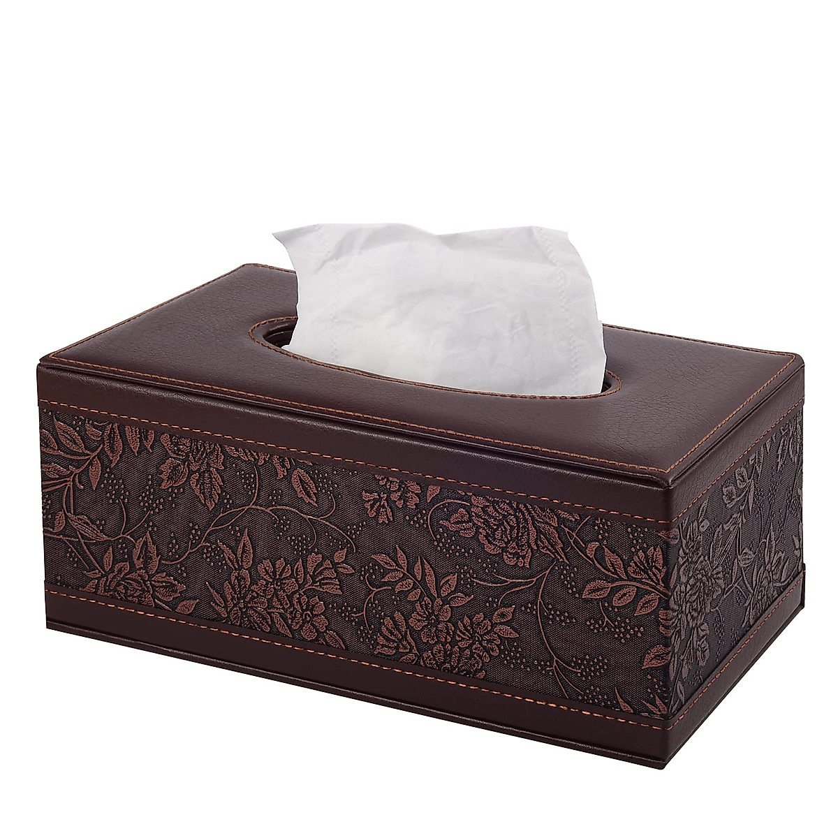 XNONE PU Leather Tissue Box Cover Kleenex Box Holder Rectangle Tissue Organizer with Magnetic Bottom,Decorative Napkin Caddy for Vanity Dresser Night Stand Table Countertop Home Office Car,Retro