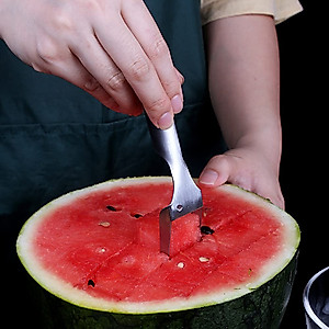 MIXCUT 2 in 1 Watermelon Slicer Fork Stainless Steel Cutter - Kids Fascinated Melon Cuber Cutting Tool - Carving and Cutting Utili Sliver