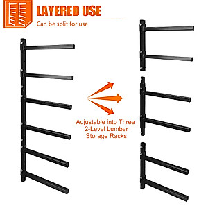 LOCKIETTA 6-Tiered Collapsible Wall Mount Lumber Storage Metal Rack, 6-Level Foldable Heavy Duty Indoor Garage Wood organizer, Outdoor Adjustable Steel Multipurpose Workshop Shelf, Holds up to 600Lbs