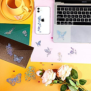 180 Pcs Holographic Glitter Butterfly Sticker Set Waterproof Plant Decorative Flower Decals Glitter Adhesive Sticker for Scrapbooking Journal Planner Water Bottle Laptop Phone (Flowers and Butterflies)
