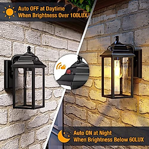 QUNCWL Outdoor Wall Light Porch Fixture: Exterior Lights Lantern Sensor Dusk to Dawn - Outside Sconce Lighting Black Lamp for House Garage Front Door