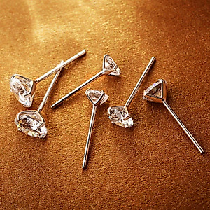 AllenCOCO S925 Sterling Silver Earrings, Cubic Zirconia Earrings Studs, 14K White Gold Plated Sterling Silver Stud Earrings Hypoallergenic Fake Diamond Stud Earrings for Women Men Sensitive Ears