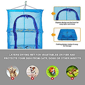 Wjiang Fish Drying Net 3 Layers Folding Drying Net Drying Cage for Drying Fish, Vegetables, Fruit Dryer Mesh Hanging Net for Fishing, Picnic, Household.