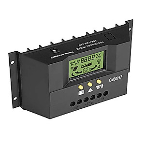Jeanoko Solar Charge Controller Intelligent Full 3-Stage PWM 12V 24V 30A Solar Panel Charge Controller Regulator Adjustable LCD Display Overload Protection