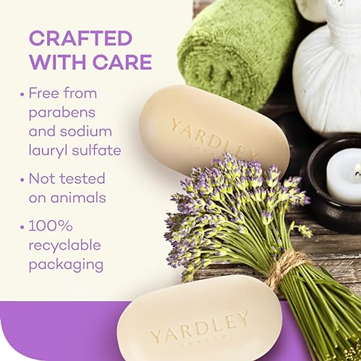 Yardley London Nourishing Bath Soap Bar English Lavender, Calms & Soothes with Pure Lavender Extracts & Essential Oils 4.0 oz Bath Bar, 2 Soap Bars