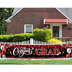 Graduation Party Banner Decoration-2023 Congrats Grad Supplies Yard Sign Banner,Class of 2023 Backdrop for Grad Party Decoration (RED)