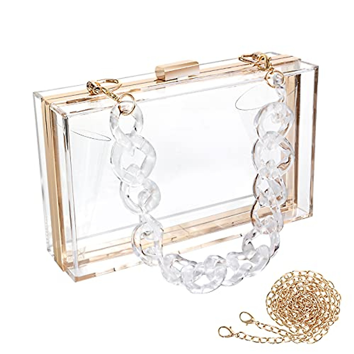 WJCD Women Clear Purse Acrylic Clear Clutch Bag Transparent Crossbody Purse Evening Bag (Double Chain transparent)