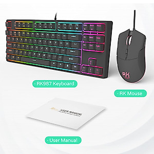 RK ROYAL KLUDGE RK987 Gaming Keyboard and Mouse, Wired Mechanical Keyboard 87 Keys and RGB Gaming Mice Combo, Programmable Computer Desktop Gaming Accessories, Brown Switches-Black Set