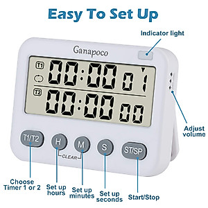 Dual Digital Timer, Kitchen Timer for Cooking Countdown Timers Pomodoro Timer with Magnetic - AAA Batteries Included