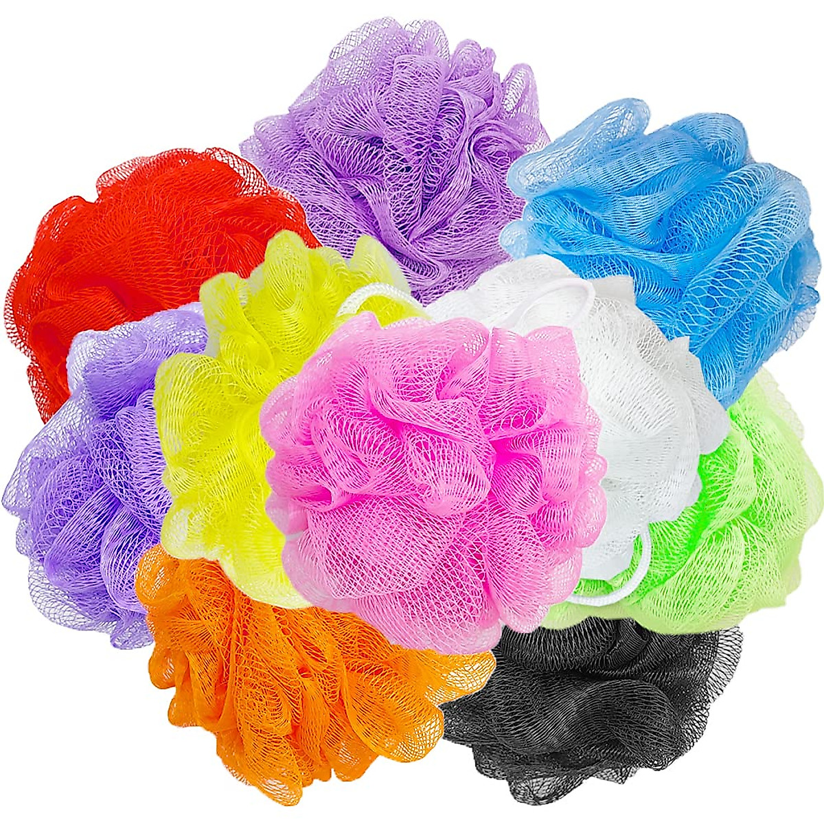 10 Pack Bath Loofah Sponges,Mesh Shower Pouf Balls,Exfoliating Scrubber for Kids Women Men Body Wash,Random Color