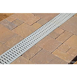 NDS Pro Series Drain Kit 5-1/2 in. X 39-3/8 in. Deep Profile Channel, Galv. Steel Grates, End Caps/Outlet, 5 in, Gray