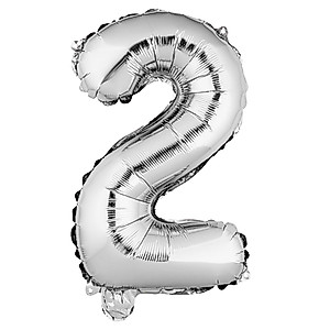 Restaurantware Balloonify 16 Inch Number Balloon 1 Digital Party Balloon - Number 2 Self-Sealing Silver Foil Mylar Balloon Hanging Film Decoration For Birthday Wedding Or Graduation