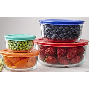 Utensilux Bundle Pyrex 8 Peice Round Bundle 4 Glass Storage Containers With Lids, 7-cup, 4-cup, 2-cup, & 1-cup Meal Prep Containers With Lid, Bpa-free Lid, Dishwasher