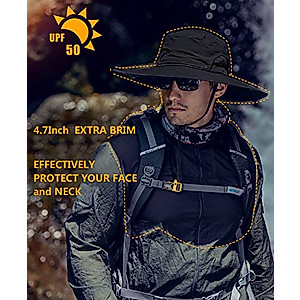 Mens Sun Hat with UV Protection Wide Brim Sun Hats for Men Waterproof Sun Hats for Fishing Hiking Camping Black