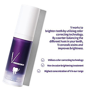 Purple Toothpaste for Teeth Whitening,Tooth Stain Removal,Teeth Whitening Purple Toothpaste, Colour Correcting, Colour Corrector, Tooth Colour Corrector,30ml,2 Pcs