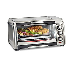 Hamilton Beach Air Fryer Countertop Toaster Oven with Large Capacity, Fits 6 Slices or 12” Pizza, 4 Cooking Functions for Convection, Bake, Broil, Easy Access, Sure-Crisp, Stainless Steel (31323)