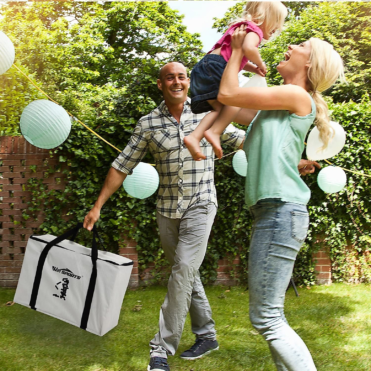 WIn SPORTS Giant Tumbling Timbers - Yard Games Large Wooden Tumble Tower Blocks Stacking Yard Game, with 1 Dice Set &Stacks to Over 5 FT,Made from Premium Pine (7.5"x2.5"x1.5", 54 PCS)