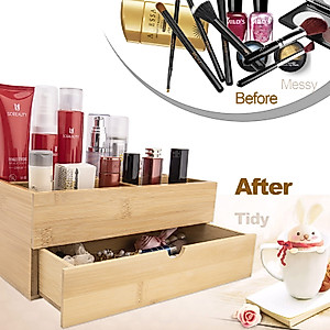 BOOTOP PIN Bamboo Makeup Organizer with Drawers for Countertop, Dresser, Bathroom Skincare