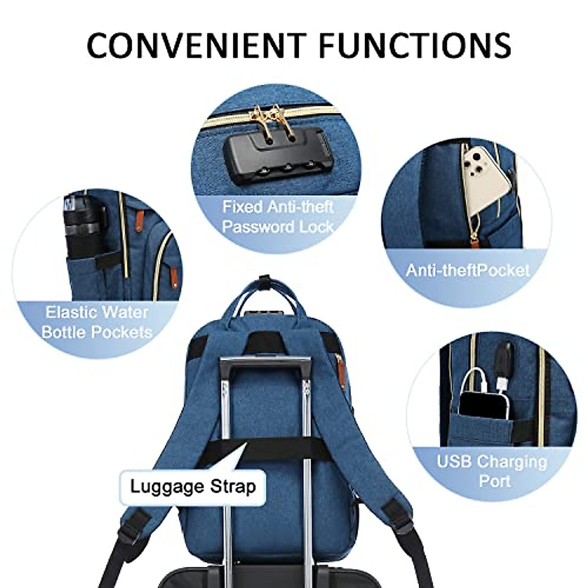 LOVEVOOK Laptop Backpack for Women & Men, Unisex Travel Anti-theft Work College Bag, Business Computer Backpacks Purse, Casual Hiking Daypack with Lock, Fits 15.6 Inch Laptop, Dark Blue