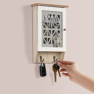 AHUONEL Wooden Key Holder for Wall Key Cabinet, Decorative Key Box Key Hooks Wall Mounted Key Hangers Key Storage Rack with 8 Hooks for Home Decor Office Entryway Hallway Bedroom Living Room