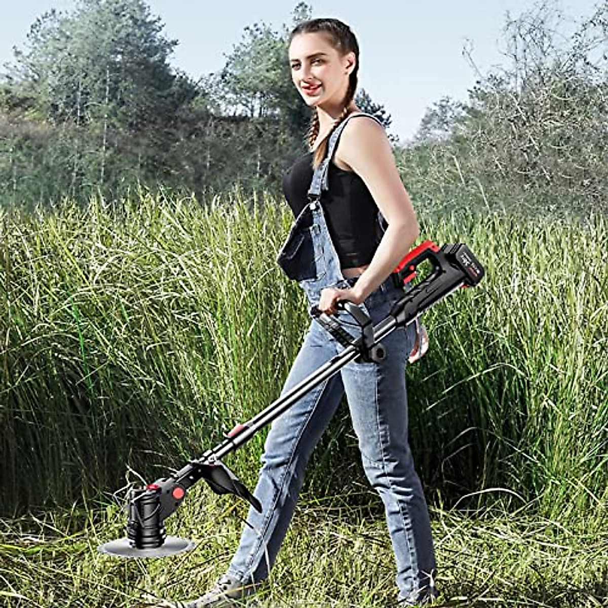 Electric Lawn Mower | 8000mah-13000mah Blade Length: 14.5cm | 100-130cm Length Adjustable Corded Walk-Behind Lawnmower for Small to Medium Gardens Includes Battery Three Blade Chargers