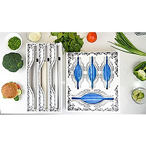 Extra Long Foil and Plastic Wrap Organizer for 15" Rolls, 3 in 1 Plastic Wrap Dispenser with Cutter, Aluminum Foil Organization And Storage, Parchment, Wax Paper Dispenser for Drawer