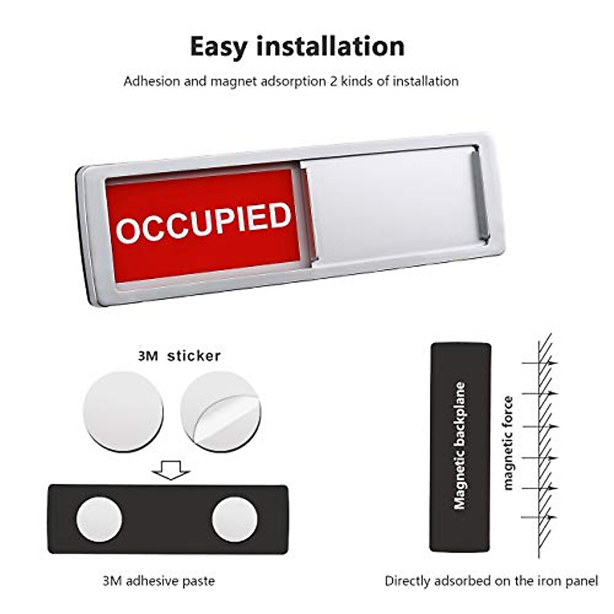 Vacant Occupied Privacy Sign, Vacant Occupied Door Sign for Home Office Restroom Conference Hotels Hospital, Slider Door Indicator Tells Whether Room Vacant or Occupied, 7'' x 2'' - Silver