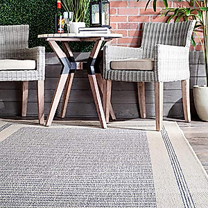 nuLOOM Charter Bordered Solid Indoor/Outdoor Area Rug, 8' x 10', Light Grey