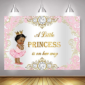 Mocsicka Royal Princess Baby Shower Backdrop Pink Silver Diamond Baby Shower Background 7x5ft Vinyl Girl's Baby Shower Party Banner Decoration Supplies