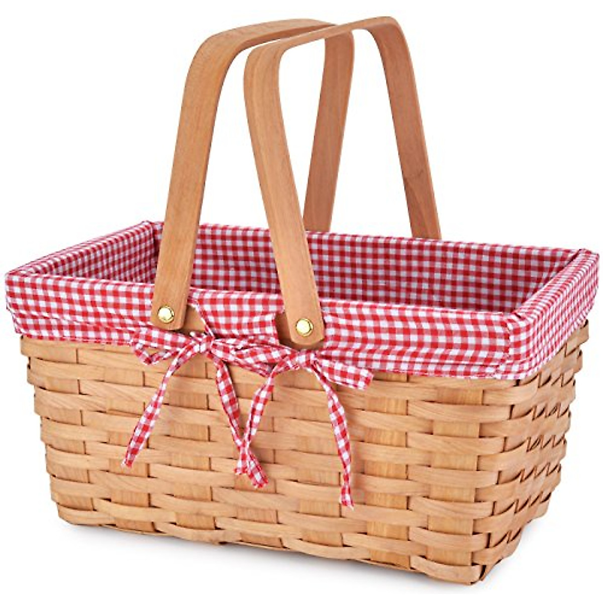Picnic Basket Natural Woven Woodchip with Double Folding Handles | Easter Basket | Storage of Plastic Easter Eggs and Easter Candy | Organizer Blanket Storage | Bath Toy and Kids Toy Storage