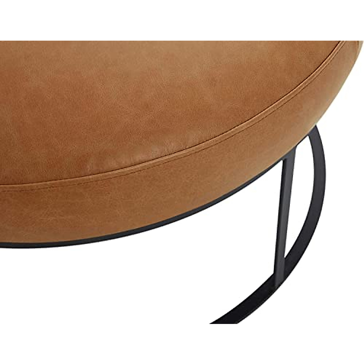 Amazon Brand – Rivet Revere Round Leather Iron-Framed Ottoman, 30.3"W, Cognac