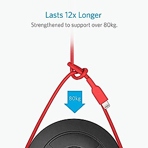 Anker Powerline II Lightning Cable (6ft), MFi Certified for iPhone Xs/XS Max/XR/X / 8/8 Plus /7/7 Plus / 6/6 Plus (Red)