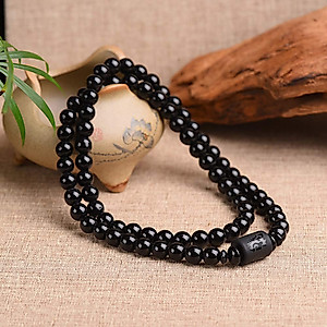 KIOMOY Crystal Obsidian Bracelet Engrave with Dragon or Phoenix totem Cylinder Bead Men or Women Natural Stone Chain Famous Fashion (Dragon long 6MM)