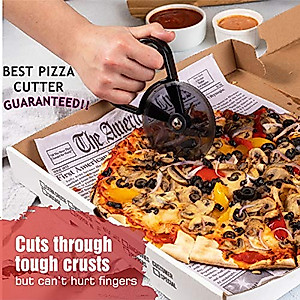 EZFries SaferKut Sharp Pizza Wheel Cutter by Safe on FINGERS Great for Non-Stick Pans – High Grade Thermo Plastic Blade with Easy-to-Use Ergonomic Design Handle