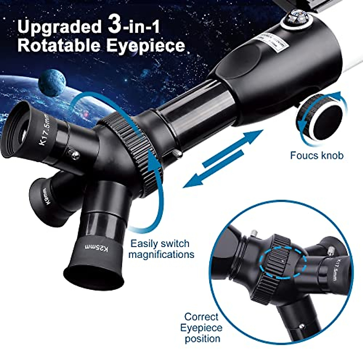 USCAMEL Telescope for Kids Adults Astronomy Beginners, 60mm Aperture and 500mm Focal Length, Protable Travel Refractor Telescope with Rotatable Eyepiece, AZ Mount Tripod, Phone Adapter, Carrying Bag