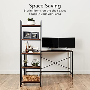Best Choice Products L-Shaped Corner Computer Desk, Large Study Workstation Furniture w/Multifunctional 5-Tier Open Storage Bookshelves, Custom Setup for Home, Office - Brown/Black