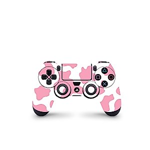 ZOOMHITSKINS Compatible with PS4 Controller Skin, Cute Light Pink Pastel White Dairy Cow Moo Milk, Durable, Vinyl, Made in The USA